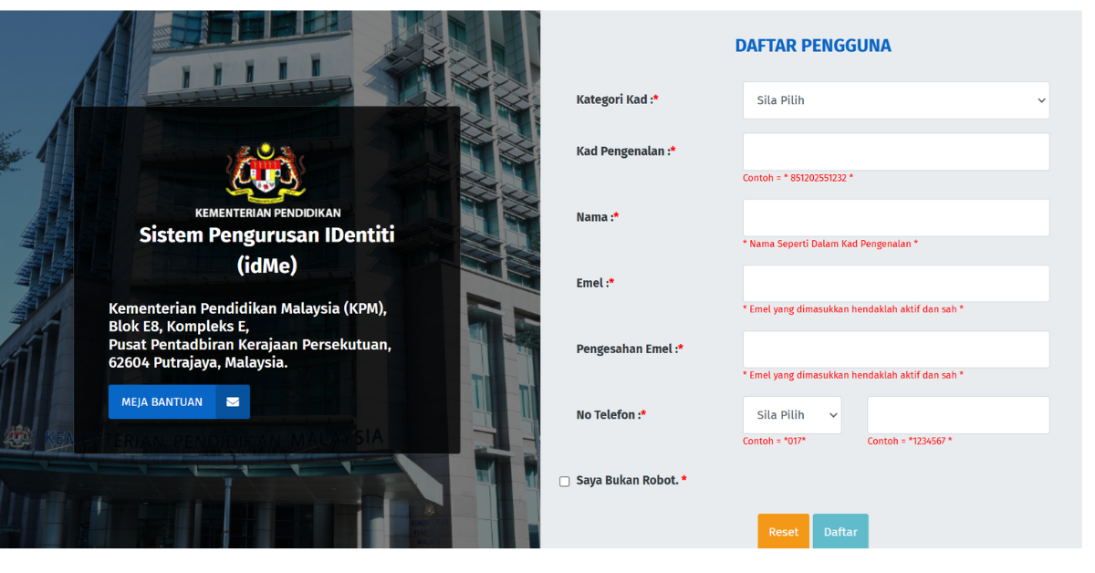 idMe KPM Login & Pendaftaran Tahun 1 Sesi Persekolahan 2026